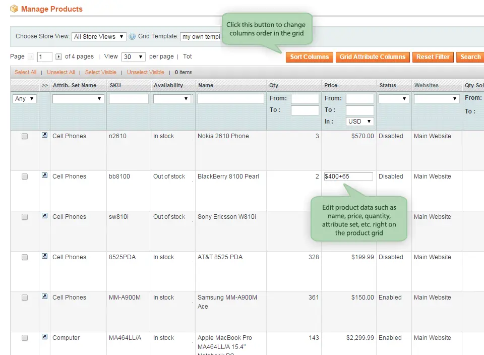 Magento Extended Product Grid | Magento Enhanced Admin Grids ...