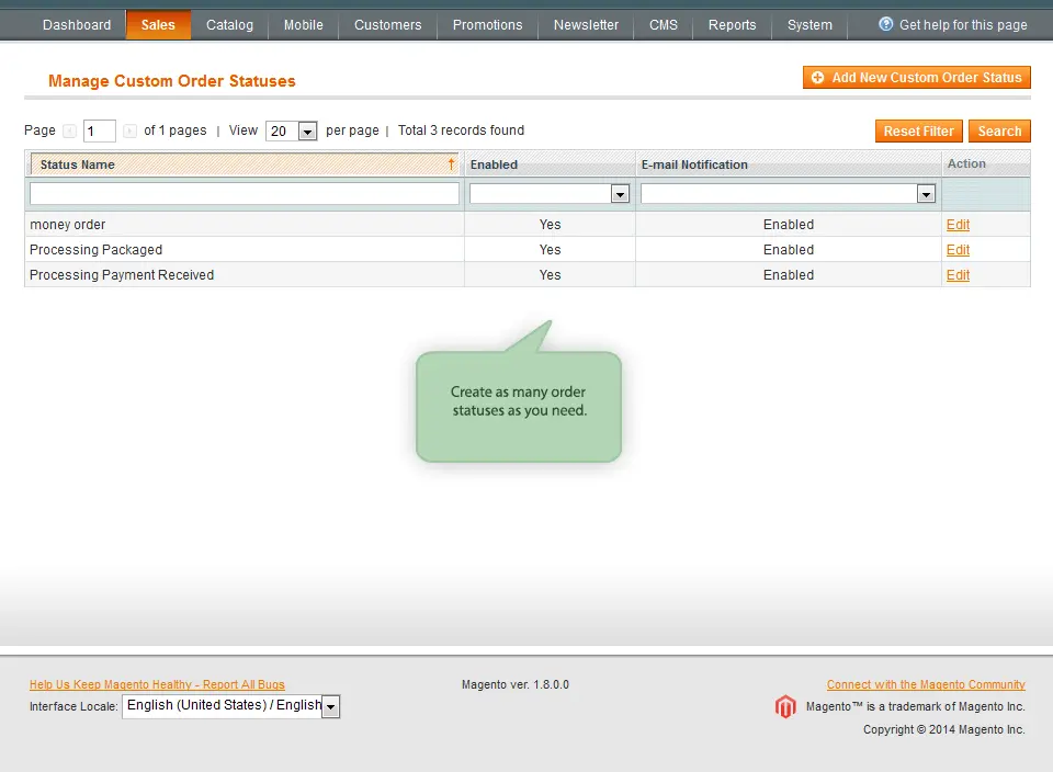 Magento Order Status Flow Extension - Delete | Change | Check Custom List