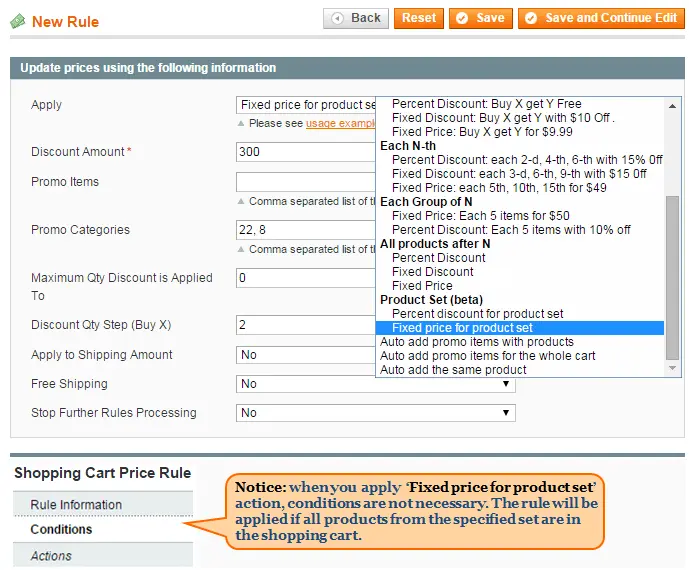 How to use "Fixed Price for a Product Set" action